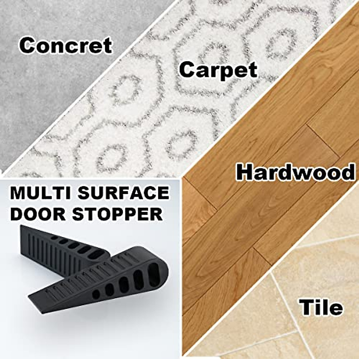XQDWX Rubber Door Stopper, Anti-silp Soft TPR Sturdy Stackable Door Stop Wadge for Bottom of Heavy Duty Door on Multi Floor Carpet Concrete Tile Wood, Black, 205DS-BL