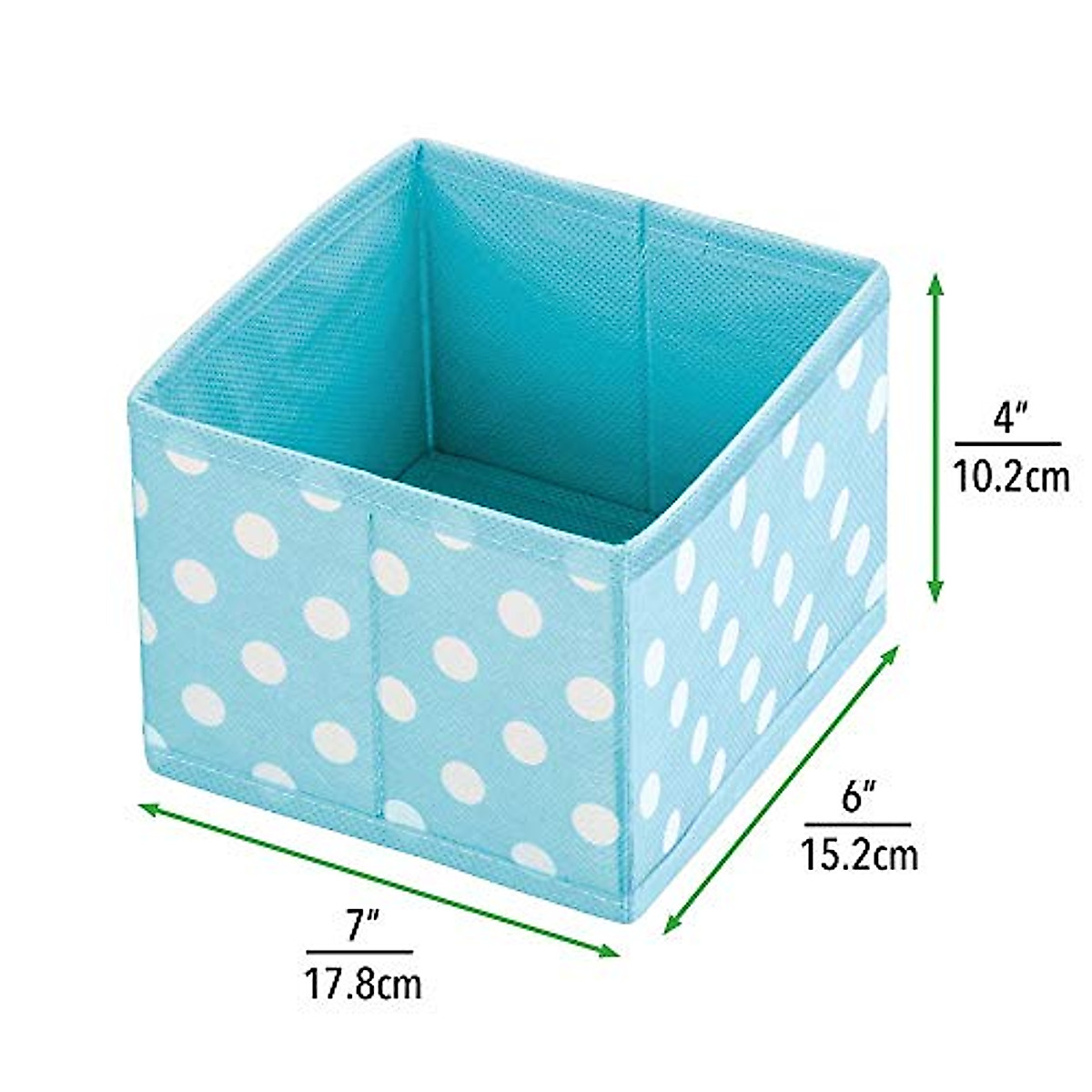 mDesign Soft Fabric Polka Dot Dresser Drawer and Closet Storage Organizer, Bin for Child/Kids Room, Nursery, Playroom, Bedroom, 12 Pack - Turquoise Blue/White