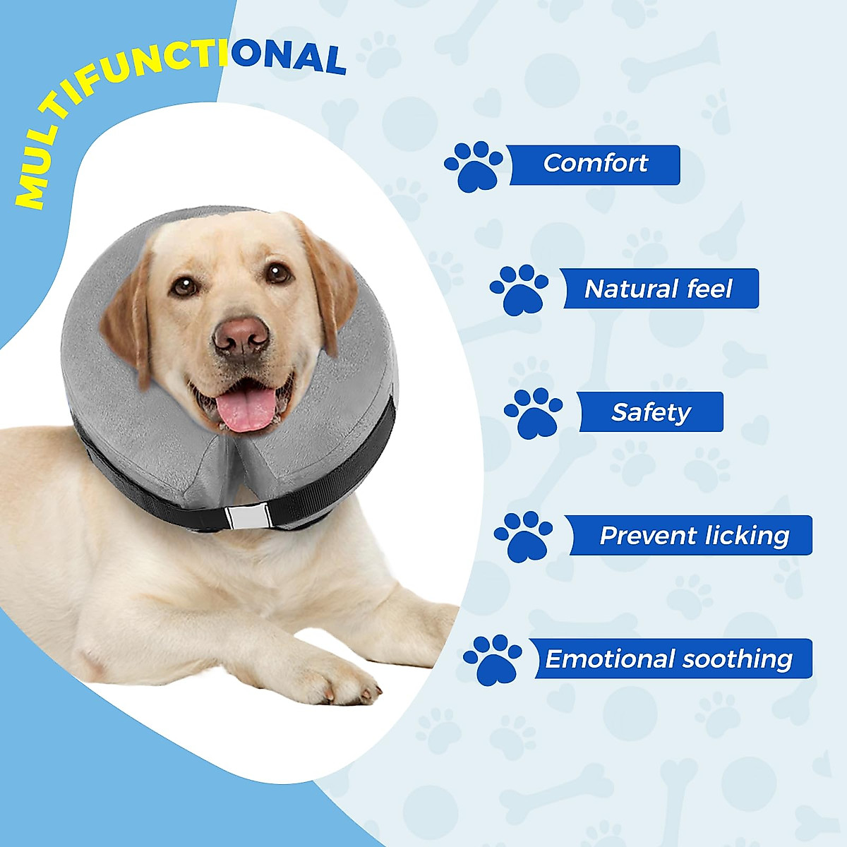 Dog Inflatable Cone Collar for Large Dogs,Grey