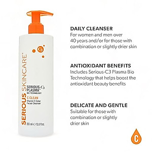 Serious Skincare - Hydrating C3 Vitamin C Facial Cleanser - Gentle Face Wash with Hydrolyzed Collagen - Botanical Extracts - For Dry and Mature Skin - 12 oz.