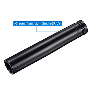 uxcell 1/2" Drive by 19mm Deep Impact Socket, Heat-Treated CR-V Steel 6" Length, 6-Point Metric Sizes