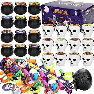 Halloween Party Favors 24 Pack Prefilled Small Plastic Witch Cauldron Skull Cauldron Halloween Toys in Bulk Halloween Prizes Gifts Miniatures for Kids Trick or Treat Halloween Party Prizes Toys