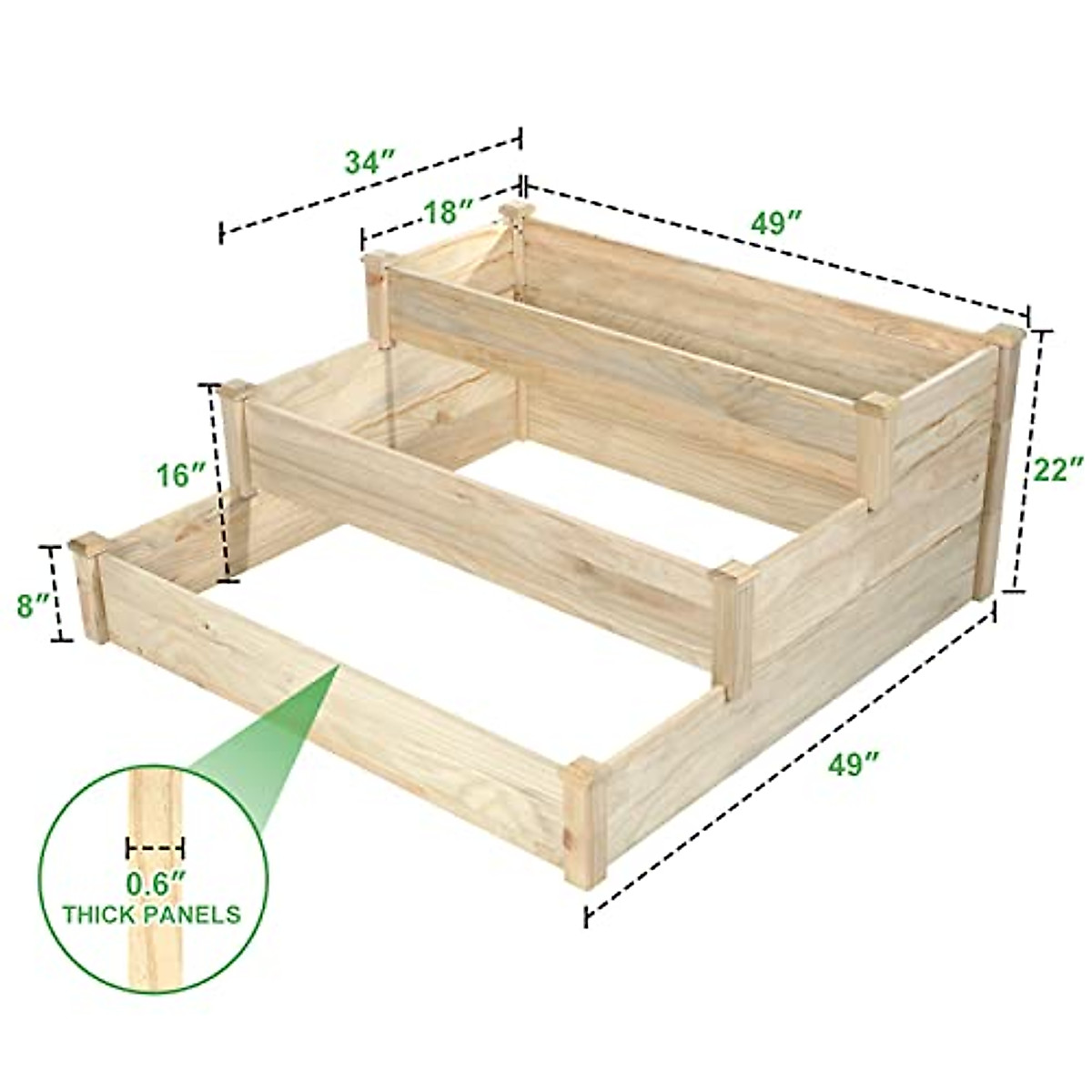 GARFANS 3 Tier Raised Garden Bed Elevated Wooden Planter Box Vegetables Flower Grow Bed Kit Outdoor Planter Garden Boxes for Patio Herb Backyard Raised Planters Beds, 49 x 49 x 22 inch