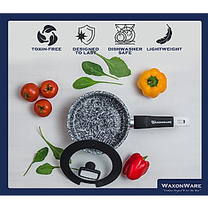 WaxonWare 1.75 Quart Ceramic Nonstick Pan with Lid - Non Toxic Nonstick Cookware, Free of APEO, PFOA, PTFE, Cadmium, & Lead - Small Sauce Pan with Lid & Bakelite Stay-Cool Handle (STONETEC Series)
