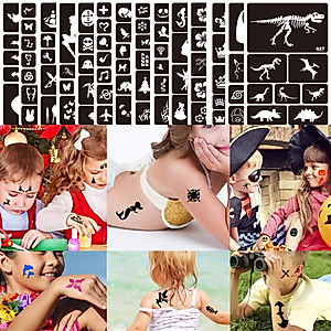 Konsait 262pcs Temporary Tattoos Stencils for Kids, Reusable Face and Body Paint Stencils Kit, Girl Boy Glitter Tattoos Stencils for Kids School Show Birthdays Halloween Christmas Party Favor Supplies