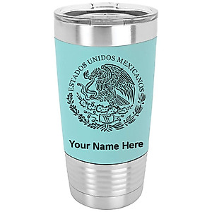 LaserGram 20oz Vacuum Insulated Tumbler Mug, Flag of Mexico, Personalized Engraving Included (Silicone Grip, Teal)