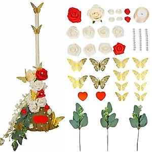 Wedding Brooms for Jumping Ceremony, Extended 35 x 11.8 in DIY Whisk Broom, Jumping The Broom for Wedding, Decorative Broom with 3D Butterflies/Name Stickers/Artificial Roses/Eucalyptus Leaves