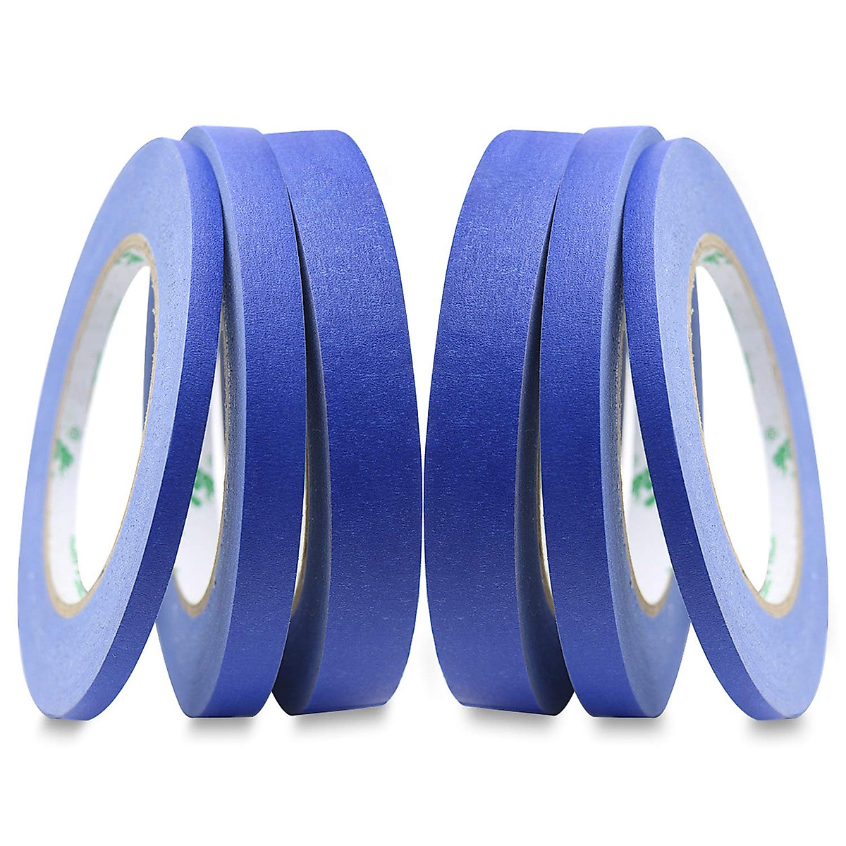 BOMEI PACK 6Pack Blue Painters Masking Tape, 1/4” 1/2” 3/4” X 60yds Multi Size Painting Paper Tape, Clean Removal with No Residue