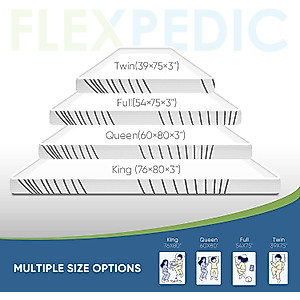 FLEXPEDIC 3D Breathable Mesh Cover and Coconut Shell Carbon Full Memory Foam Firm Mattress Topper 2 Inch, Double-Sided Cooling Pad with Non-Slip Ventilated Cover, Pressure-Free Mattresses Toppers