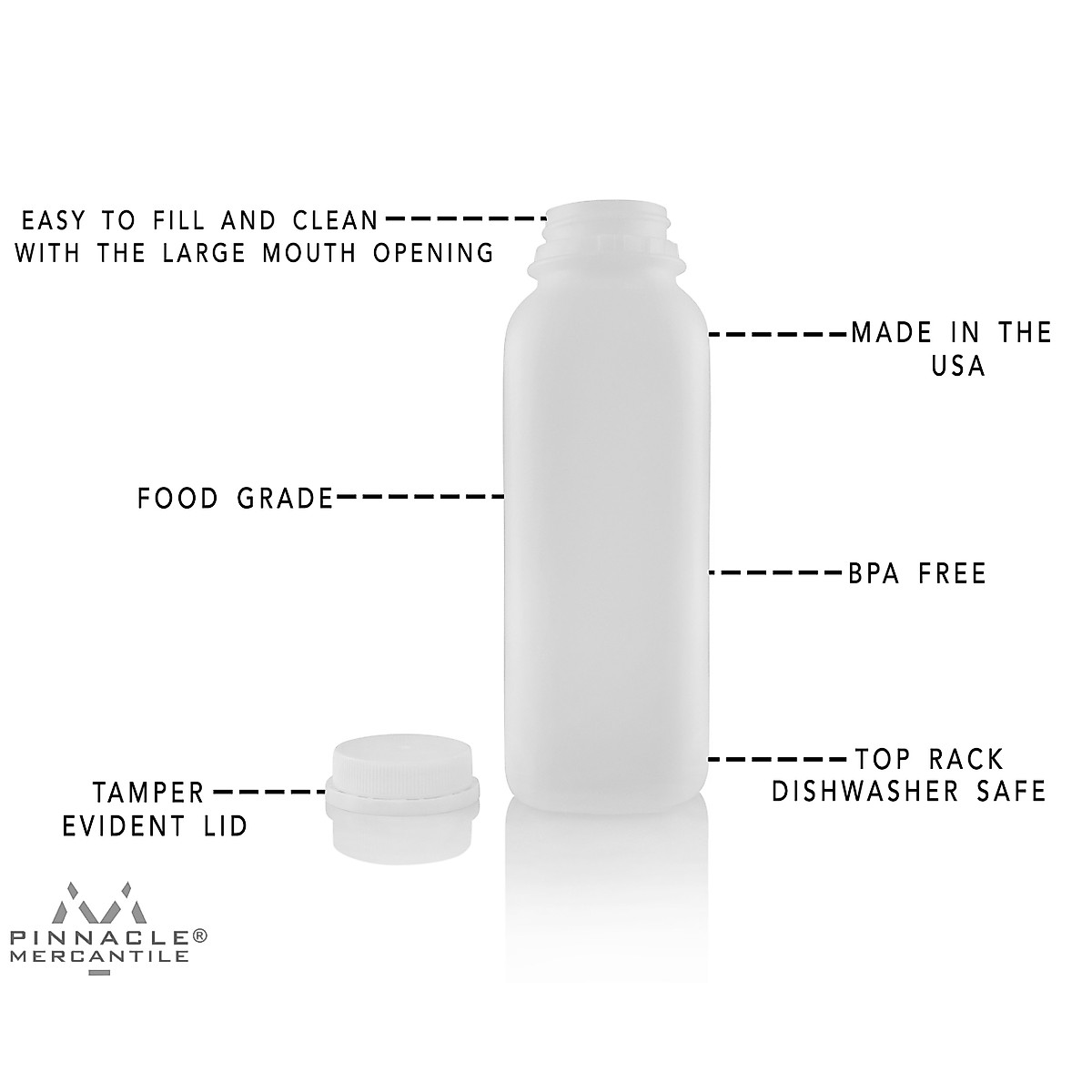 Pinnacle Mercantile Empty Plastic Smoothie Juice Bottles 16 ounce Set 6 Tamper Evident Caps