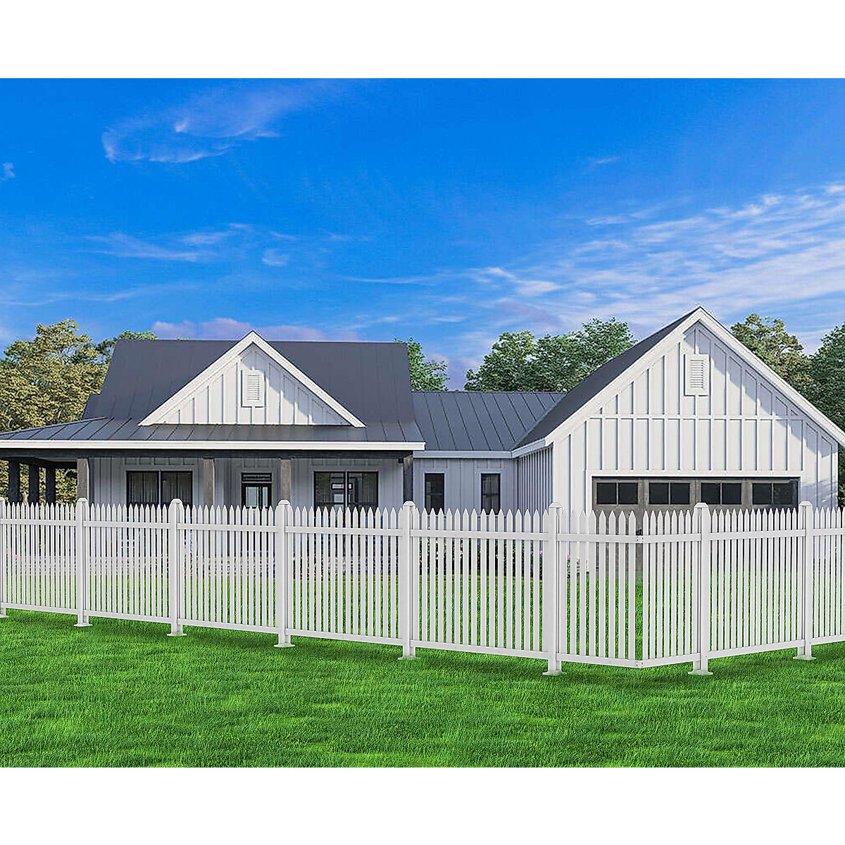 Goleray Outdoor Garden Vinyl Fence (1Set), W84 X H36 White Picket Fence Panels Privacy Screen PVC Fencing for Yard Patio Decorative Air Conditioner Fence(34 Pickets, Straight)