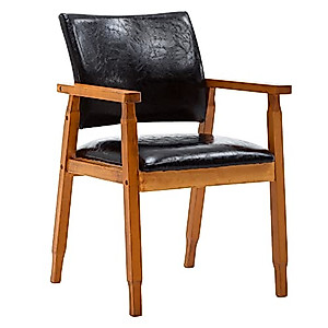 NOBPEINT Mid-Century Dining Side Chair with Faux Leather Seat in Black, Arm Chair in Walnut,Set of 2