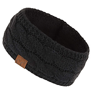 C.C ccbeanie CC Winter Fuzzy Fleece Lined Thick Knitted Headband Headwrap Earwarmer (HW-20) (Black)