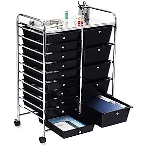 Giantex Rolling Storage Cart with 15 Drawers, Mobile Book Paper Organizer Tools Trolley with Wheels, Ideal for School, Office, Home (Black)