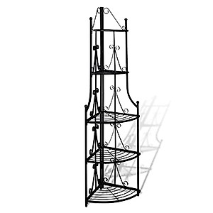 Homvdxl 5 Tier Metal Plant Stand, Indoor Curved Plant Display Shelf with 5 Potted Plant Rack, Corner Bonsai Flower Pots Plant Stand Rack for Garden, Balcony - Black, 24Inch T