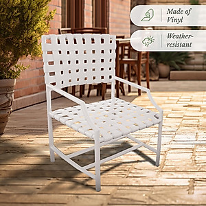 1.5" Wide x 45' Roll Vinyl Strap for Patio Chairs, Lawn Furniture, and Deck Chairs, Make Your Own Replacement Straps, Plus 50 Free Fasteners (201 White)