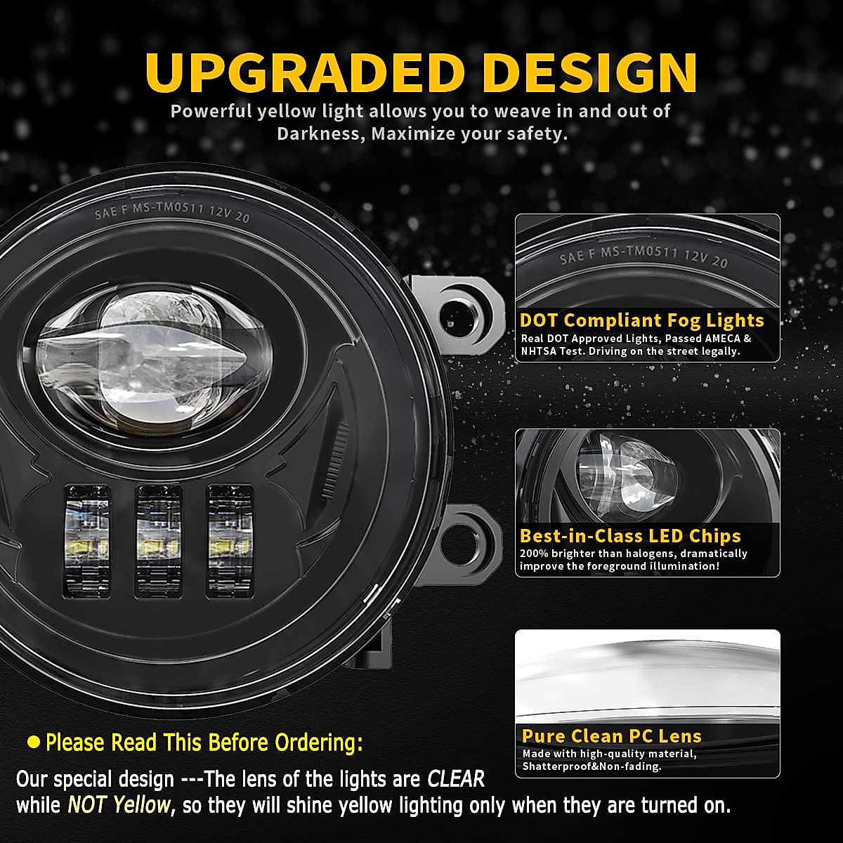 Z-OFFROAD Yellow LED Fog Lights Assembly with Clear Lens for Tacoma 2016-2022 4Runner / Tundra 2014-2019 Camry 2007-2014 Amber Golden Yellow Bumper Driving Lamps Replacement