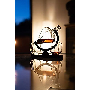 Whiskey Decanter Set with Glasses ARMZAS for Men and Women Diamond Decanter with 2 Drink Glasses and Wooden Stand, Cool Luxury Decanter for Vodka Wine Whisky Liquor Bourbon Christmas Gift Idea