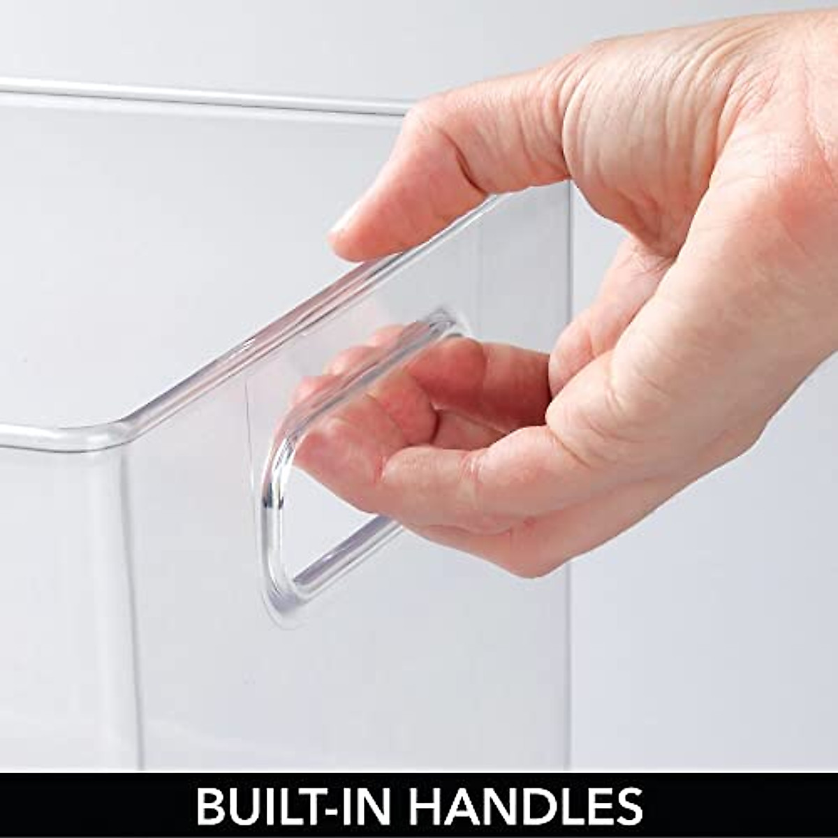 mDesign Deep Plastic Kitchen Storage Organizer Container Bin for Pantry, Cabinet, Cupboard, Shelves, Fridge, or Freezer - Holds Dry Goods, Sauces, Condiments, Drinks, Ligne Collection, Clear