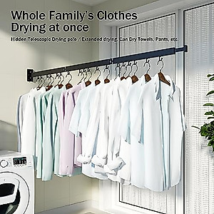 HEILAIYI Clothes Drying Rack for Laundry,Wall Mounted Clothes Hanger Rack,Folding,Retractable,Collapsible(J Shape Hooks)