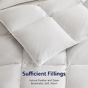 Saisier Feather Down Comforter King Size Ultra Soft Premium Down Duvet Insert, All Season Medium Warmth 106x90 Inches White Hotel Bedding Comforter Cotton-Poly Cover with 8 Corner Tabs