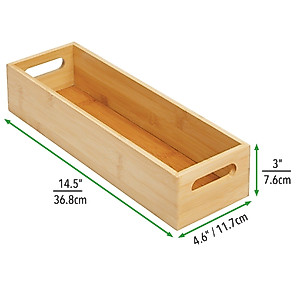 mDesign Slim Bamboo Kitchen Cabinet & Fridge Drawer Organizer Tray - Storage Bin for Cutlery, Serving Spoons, Cooking Utensils, Gadgets - 4.6 inches Wide - 6 Pack - Natural Wood Finish
