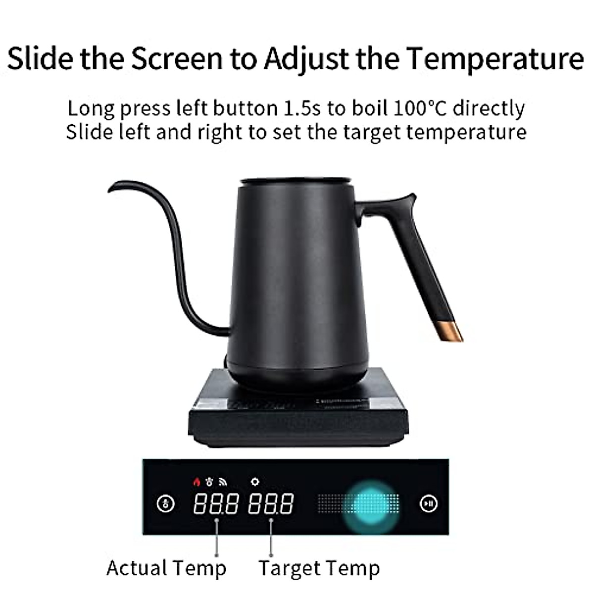 TIMEMORE Electric Gooseneck Kettle, Pour Over Coffee Kettle, Electric Kettle with Temperature Control for Coffee & Tea, 0.8L, Stainless Steel, Matte Black Fish Smart Kettle, 1350w