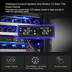 BODEGA 24 Inch Wine Cooler,56 Bottle Wine Refrigerator Dual Zone, Built-In and Freestanding Wine Fridge,with Quick and Silent Cooling System for Red, Rose and Sparkling Wines,Stylish Look