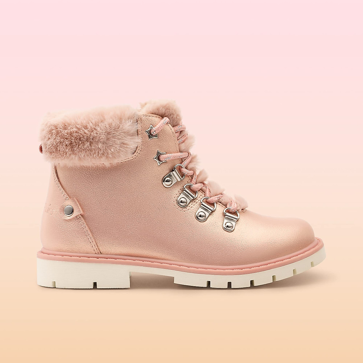 DREAM PAIRS Girls Kids Side Zipper Lace up Faux Fur Ankle Boots,Size 12 Little Kid,Pink/PU,SDBO213K