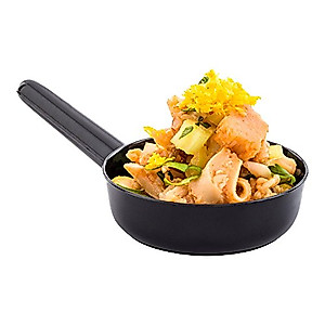 Restaurantware 1 Ounce Disposable Dessert Cups, 100 Mini Sauce Dishes - Sauce Pan Design, Serve Condiments, Snacks or Samples, Black Plastic Small Appetizer Plates, For Parties or Catered Events