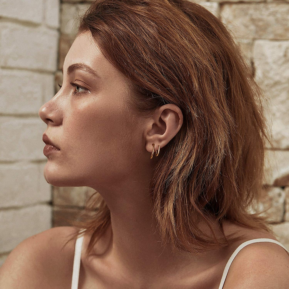 LOYATA Double Hoop Earrings Gold Open C Shape Circle Diamond Cubic Zirconia 14K Gold Filled Small Simple Hypoallergenic Illusion Jewelry Gift for Women