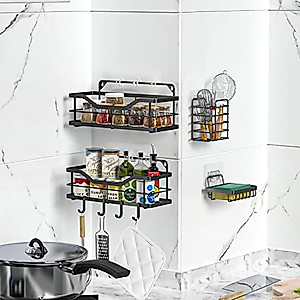 Befoco 4 Pack Shower Caddy, Shower Organizer and Soap Holder Shower Shelves Toothbrush Holder with Adhesive Stainless Steel Bathroom Storage Rack with Hooks, Shower Shelf for Inside Shower Black