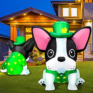 zukakii 5Ft St. Patrick's Day Inflatable Outdoor Decoration Blow Up French Bulldog Wearing Lucky Shamrocks Hat with LED Lights St Patricks Day Decorations Yard Garden Lawn Home Party Indoor