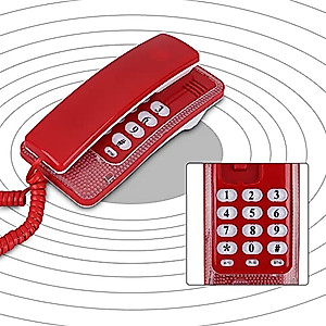 Wired Desktop Telephone - Wall Mount Landline Telephone Extension - No Caller ID Display - Exquisite and Compact - Phone for Hotel,Family,Business,Home (Red)