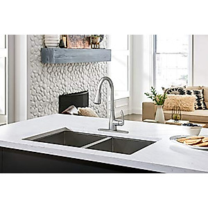 Moen Georgene Spot Resist Stainless 1-Handle Deck Mount Pull-Down Handle/Lever Commercial/Residential Kitchen Faucet (Deck Plate Included)