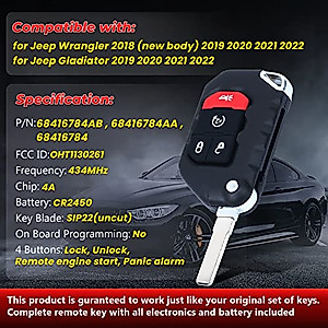 Aichiyu 3+1 Buttons Flip Smart Remote Key Fob Replacement Fits for Jeep Wrangler 2018-2022 Gladiator 2019-2022, FCC ID: OHT1130261, P/N: 68416784AB , 68416784AA , 68416784