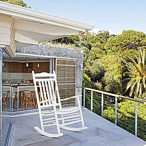 Outvita Outdoor Rocking Chair, Solid Wood High Back Rocker, All Weather Relaxing Lounge Chair for Porch Patio Fire Pit Garden Backyard Porch Indoor, White