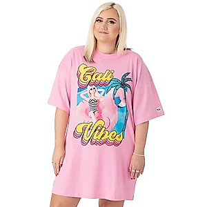 Barbie Womens Oversized T-Shirt Dress | Ladies California Vibes Doll Short Sleeve Summer Outfit | Pink Graphic Tee