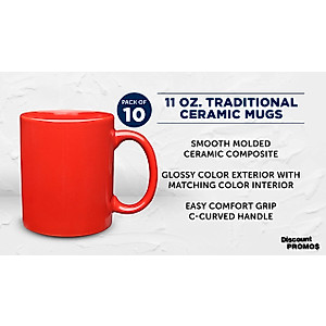 Custom Ceramic Coffee Mugs 11 oz. Set of 10, Personalized Bulk Pack - Coffee cup set, Iced coffee cup, Gaming mug - Red