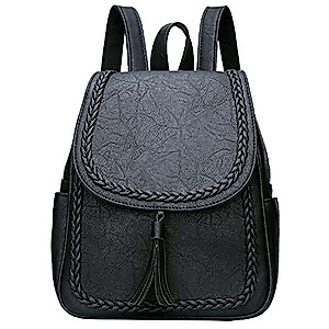 KKXIU Fashion Small Synthetic Leather Backpack Purse For Women and Ladies with Tassel (Black)