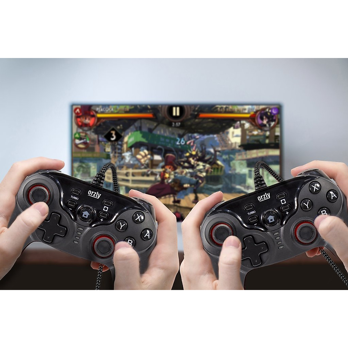 Orzly Pro Gamepad Turbo Controller for Nintendo Switch - TWIN PACK - 2x Plug and Play USB Wired Game Pads with Extra Long 3m Cable (10ft) and Turbo Buttons for Nintendo Switch (BLACK Control Pads x2)