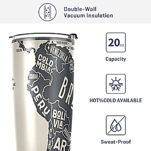susiyo Map Of Latin America Vacuum Insulated Cup 20 oz Double Wall Stainless Steel Coffee Mug with Lid and 2 Straws