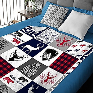Zochoten Woodland Deer and Bear Flannel Blanket Microfiber Lightweight Decor Soft Cozy Warm Fluffy Blanket All Season for Bed Couch Travel Beach 40x30 inches for Pets, 40 x 30 in for Pets