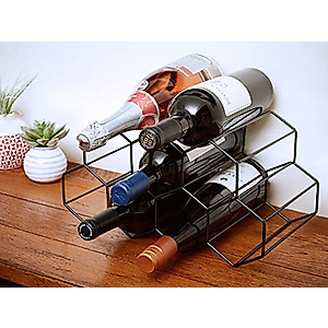 Countertop Wine Rack - 9 Bottle Wine Holder for Wine Storage - No Assembly Required - Modern Black Metal Wine Rack - Wine Racks Countertop - Small Wine Rack - Wine Bottle Storage - Tabletop Wine Rack