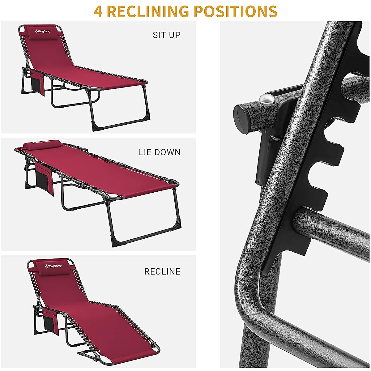 KingCamp Lounge Chair, 74.8''x23.2''x14.5'', Wine