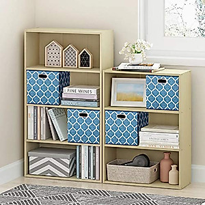 i BKGOO Cloth Storage Bins Set of 4 Thick Fabric Drawers Foldable Cubes Basket Organizer Container with Dual Metal Handles for Shelf Cabinet Bookcase Boxes Navy-Blue 13x13x13 inch