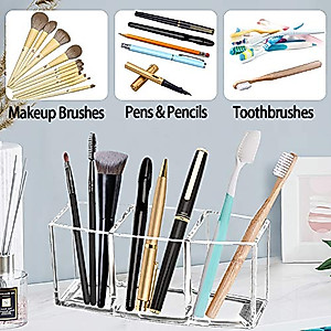 Tasybox Clear Makeup Brush Holder Organizer, 3 Slot Acrylic Cosmetic Brushes Storage, Eyeliners Eyebrow Pencil Display Case