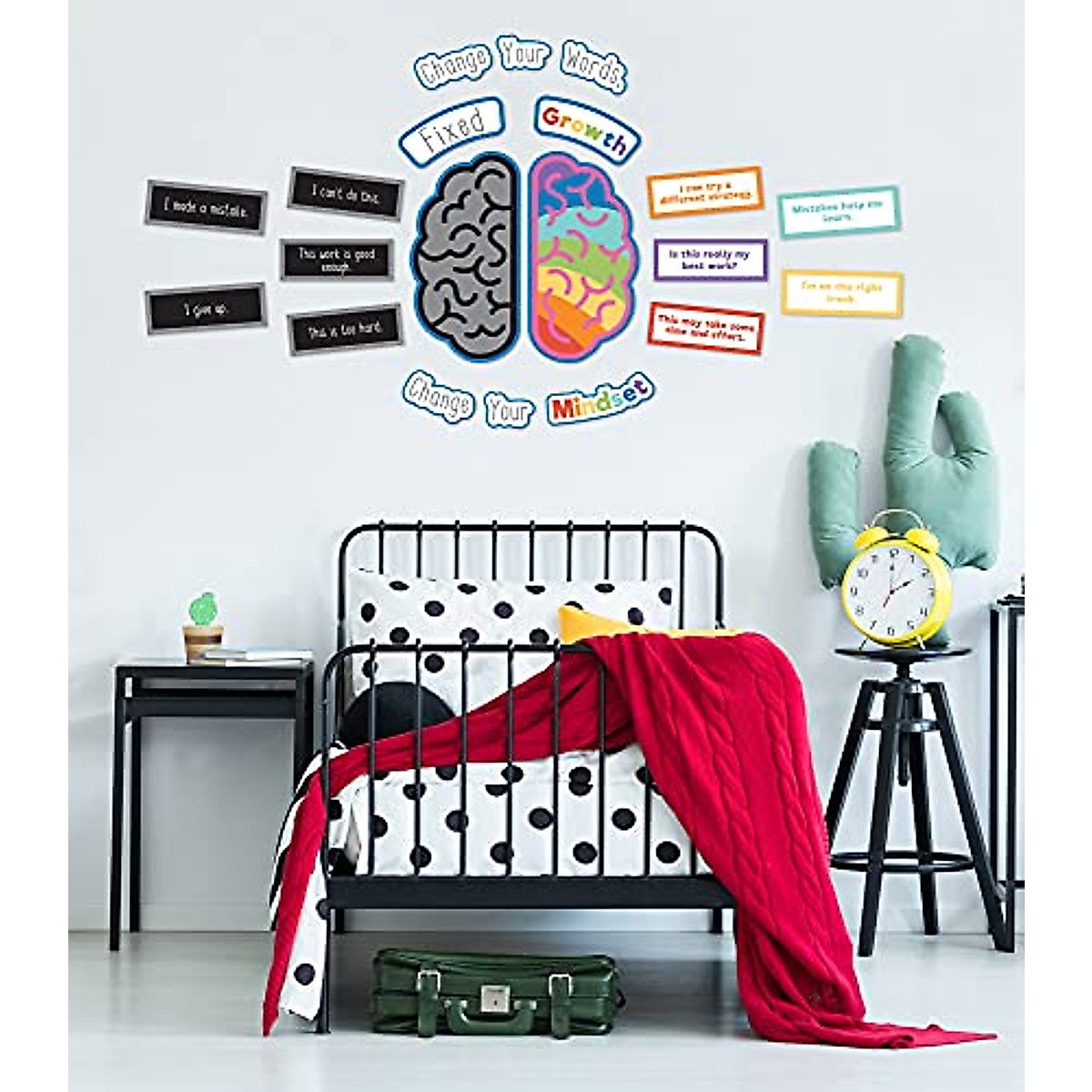 Carson Dellosa 29-Piece Growth Mindset Bulletin Board Set―Motivational Poster, Change Your Words Header, Fixed and Growth Brain With Mindset Phrases, Growth Mindset Bulletin Board Decorations