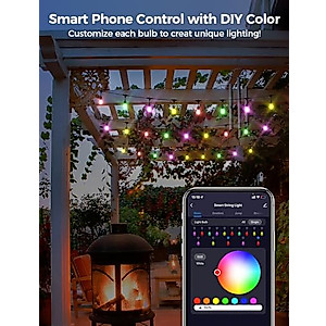 XMCOSY+ Patio Lights, 49Ft Smart Outdoor String Lights RGBW, 15 LED Bulbs, APP & WiFi Control, Compatible with Alexa, IP65 Waterproof String Lights for Outside, Color Changing Outdoor Patio Lights