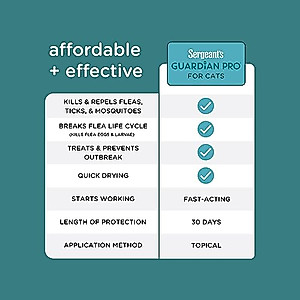 Sergeant's Guardian Pro Flea & Tick Squeeze On Topical Cats 6lbs and Over., 3 Count